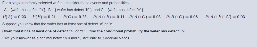 Solved P( ABC) = 0.03 For a single randomly selected wafer, | Chegg.com