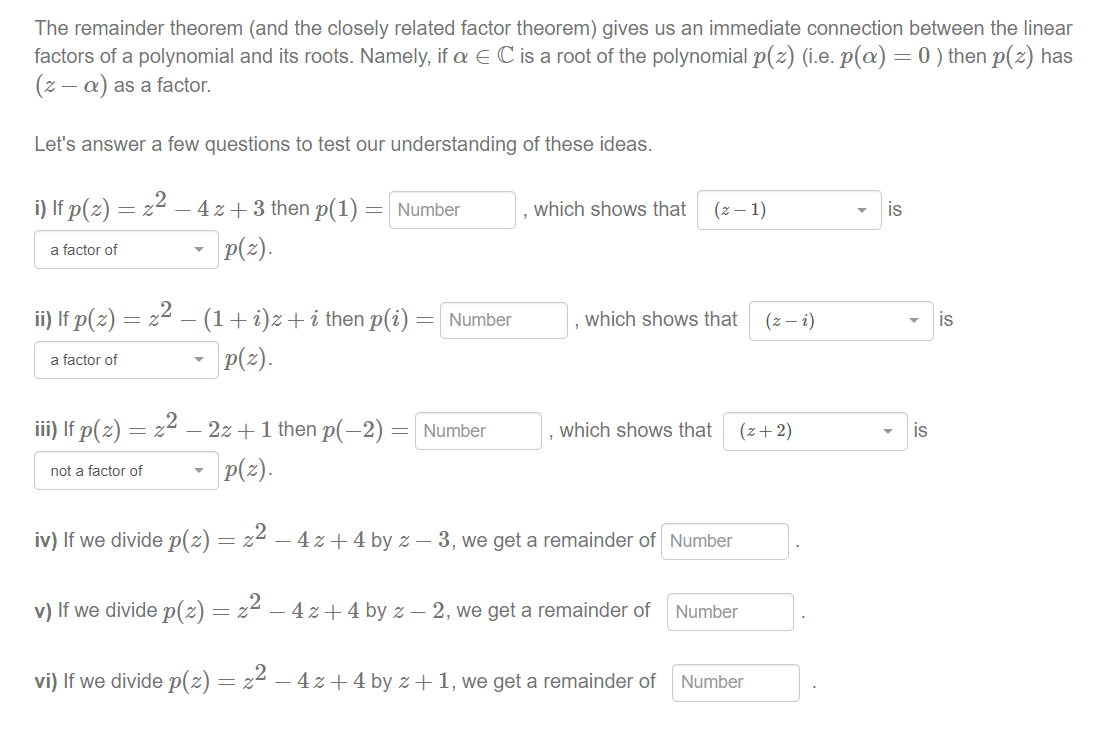 Solved The remainder theorem (and the closely related factor | Chegg.com