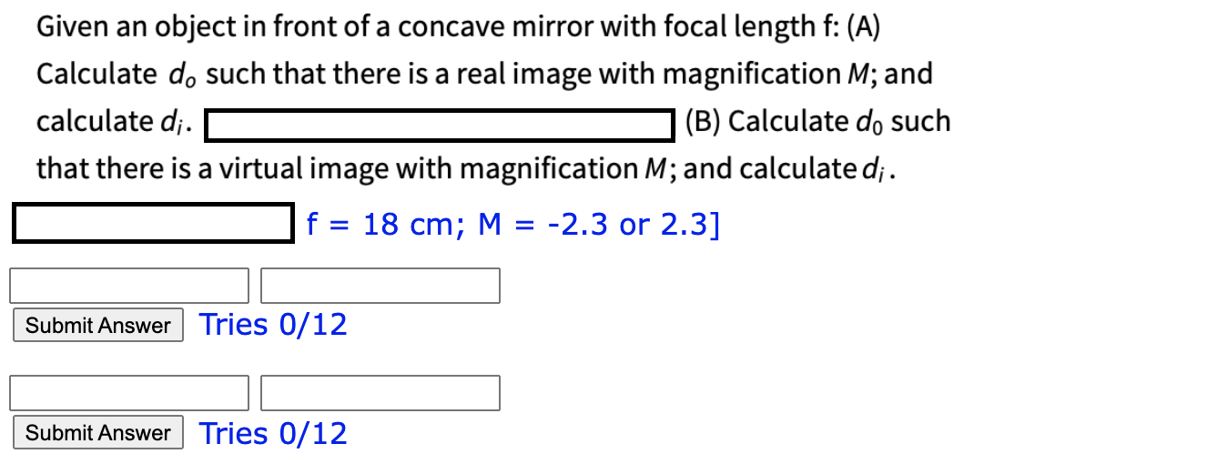 Solved Given an object in front of a concave mirror with | Chegg.com