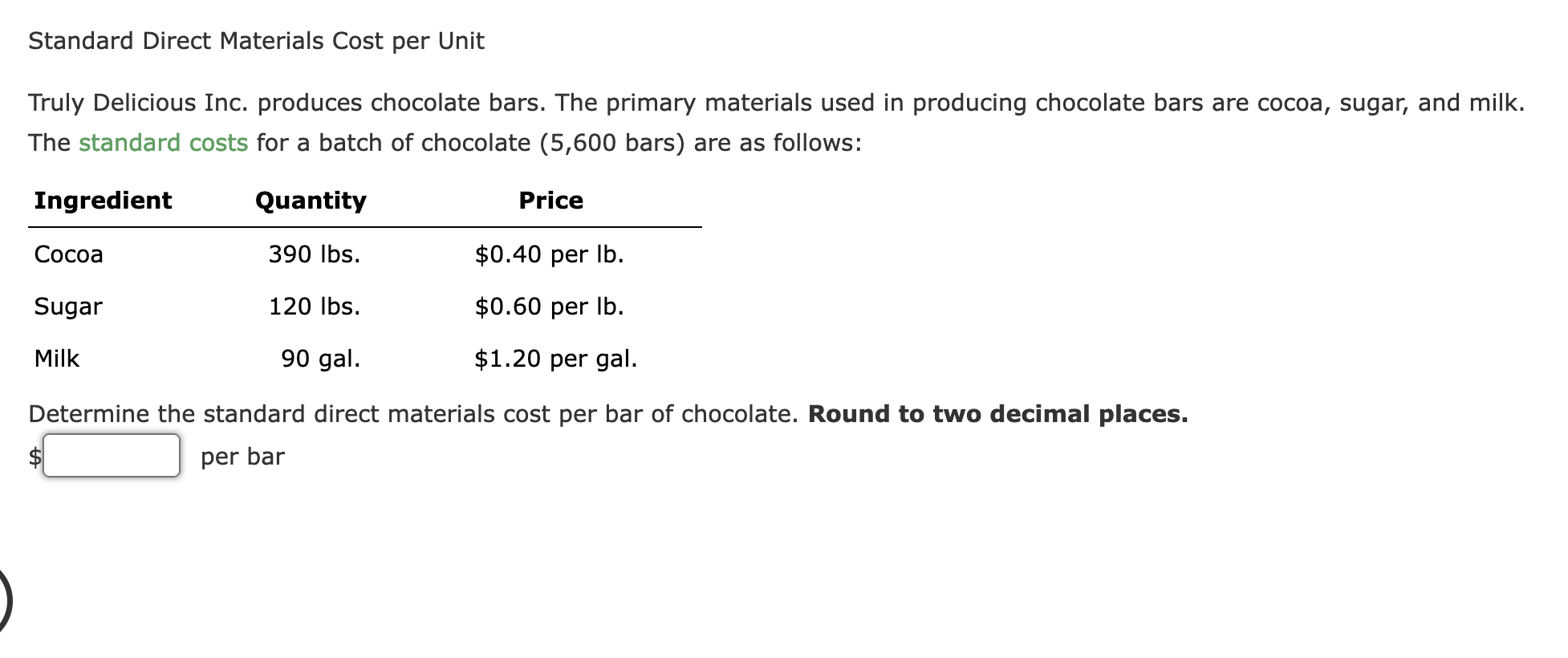 Solved Standard Direct Materials Cost per Unit Truly | Chegg.com