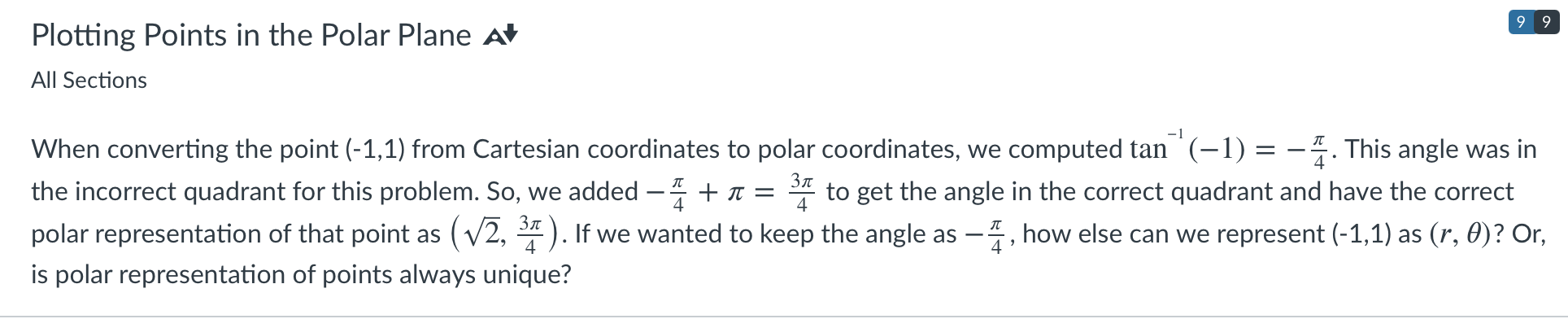 Solved 9 9 Plotting Points in the Polar Plane A All Sections | Chegg.com