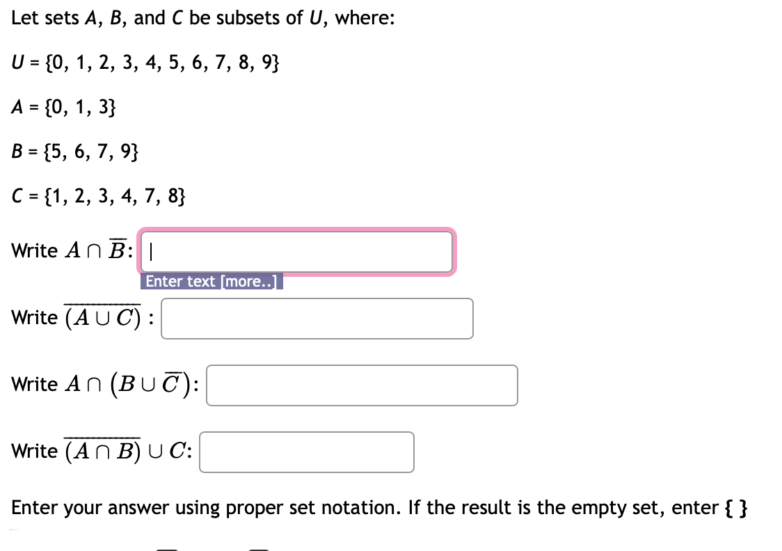Solved Let sets A, B, and C be subsets of U, where: | Chegg.com