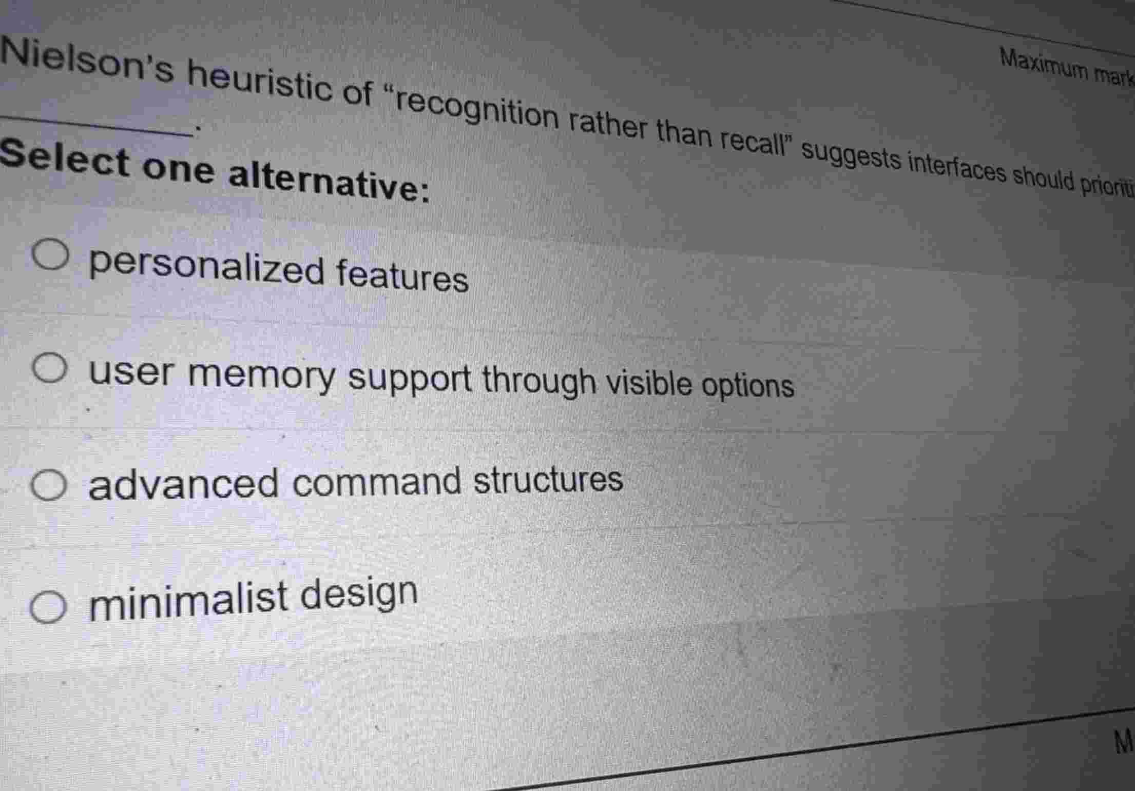 Nielson's heuristic of "recognition rather than | Chegg.com