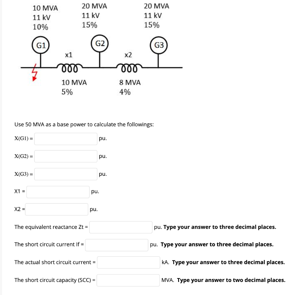 Solved 10 MVA 11 kV 10% 20 MVA 11 kV 15% 20 MVA 11 kV 15% G1 | Chegg.com