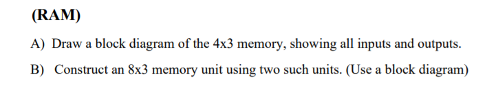 Solved (RAM) A) Draw a block diagram of the 4x3 memory, | Chegg.com