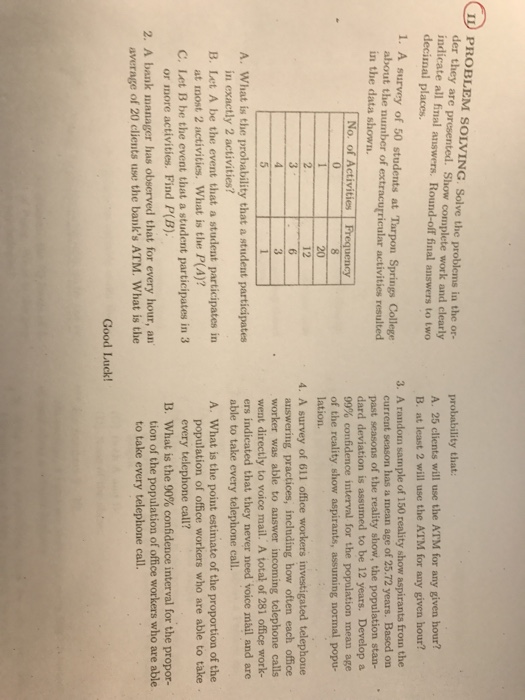 Solved PROBLEM SOLVING. Solve the problems in the or- der | Chegg.com