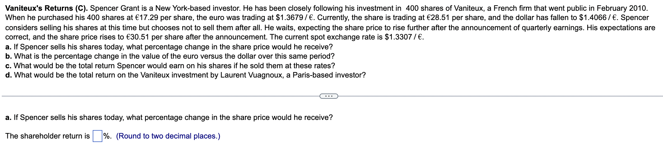 Solved Vaniteux's Returns (C). Spencer Grant is a New | Chegg.com