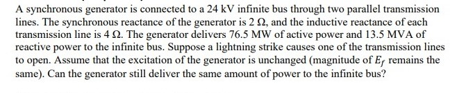 Solved A synchronous generator is connected to a 24 kV | Chegg.com