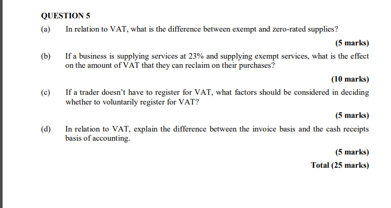 Solved QUESTION 5 (a) In relation to VAT, what is the | Chegg.com