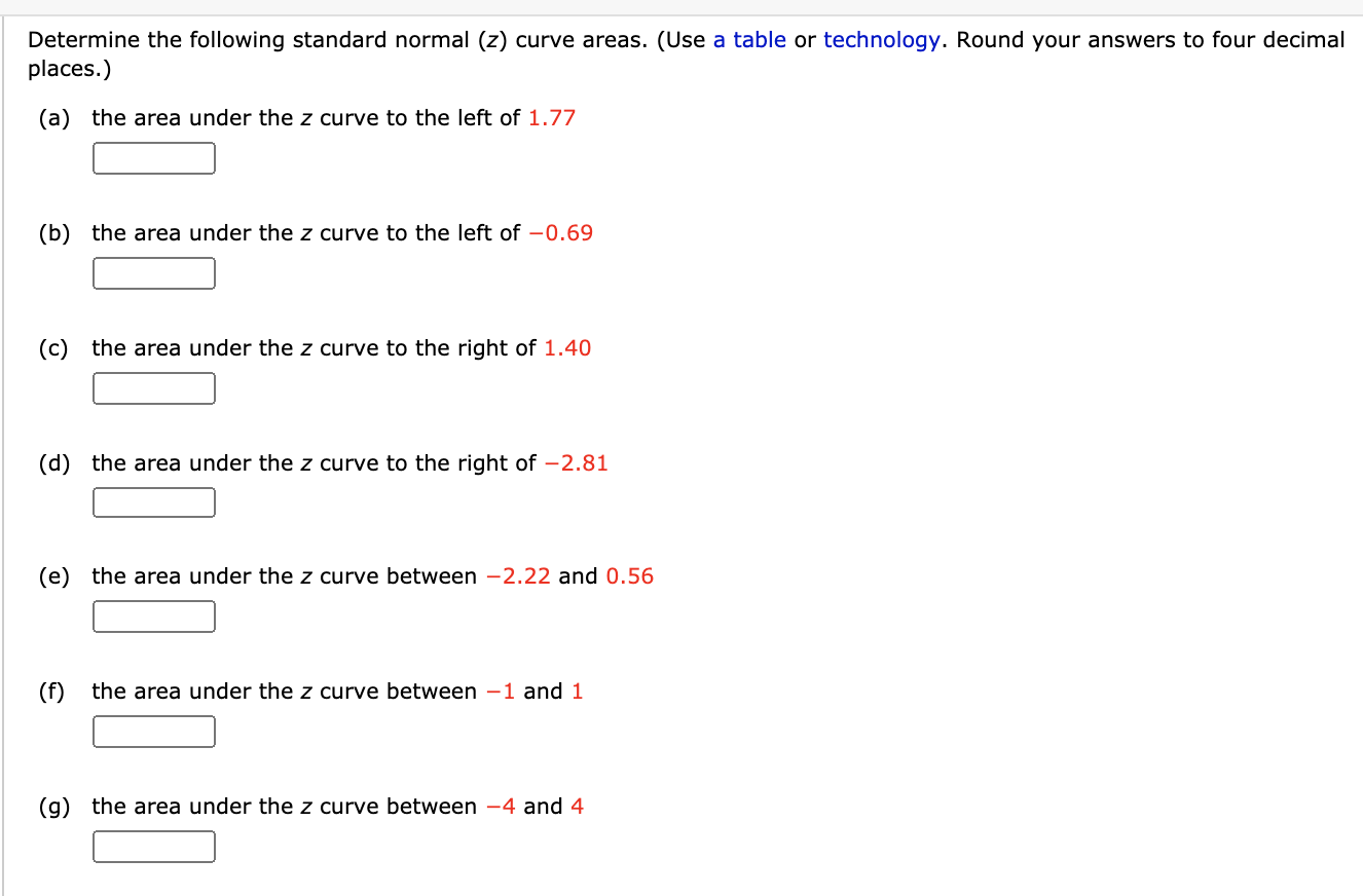 Solved Determine the following standard normal (z) curve | Chegg.com