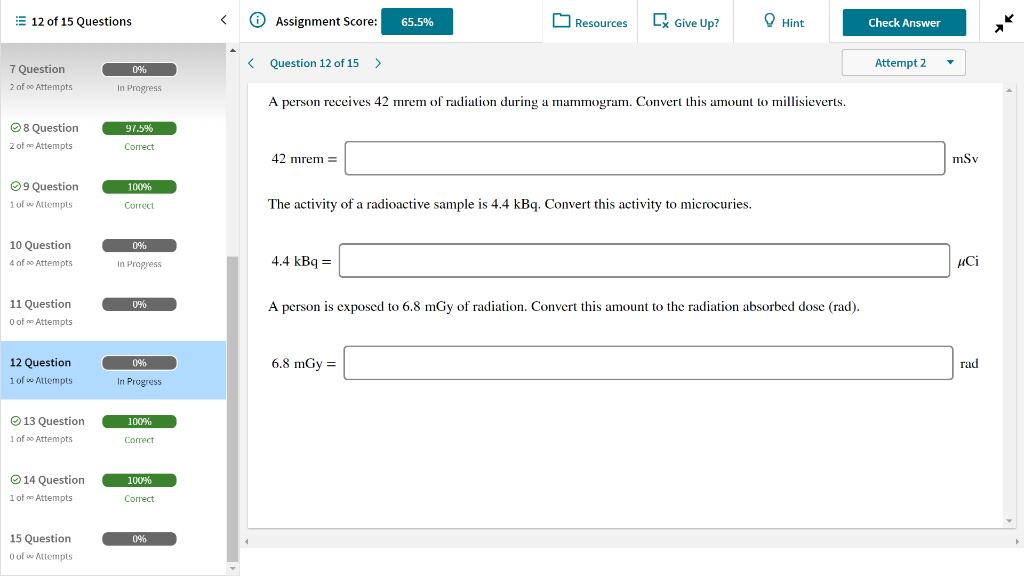 Solved A person receives 42 mrem of radiation during a | Chegg.com