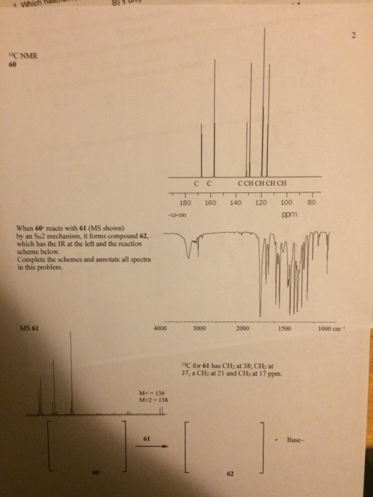 Solved ptal Compound 60, has thefollowing Mass spectrum lac | Chegg.com