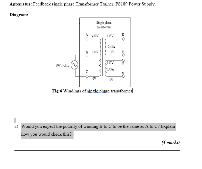 Solved Apparatus: Feedback single phase Transformer Trainer. | Chegg.com