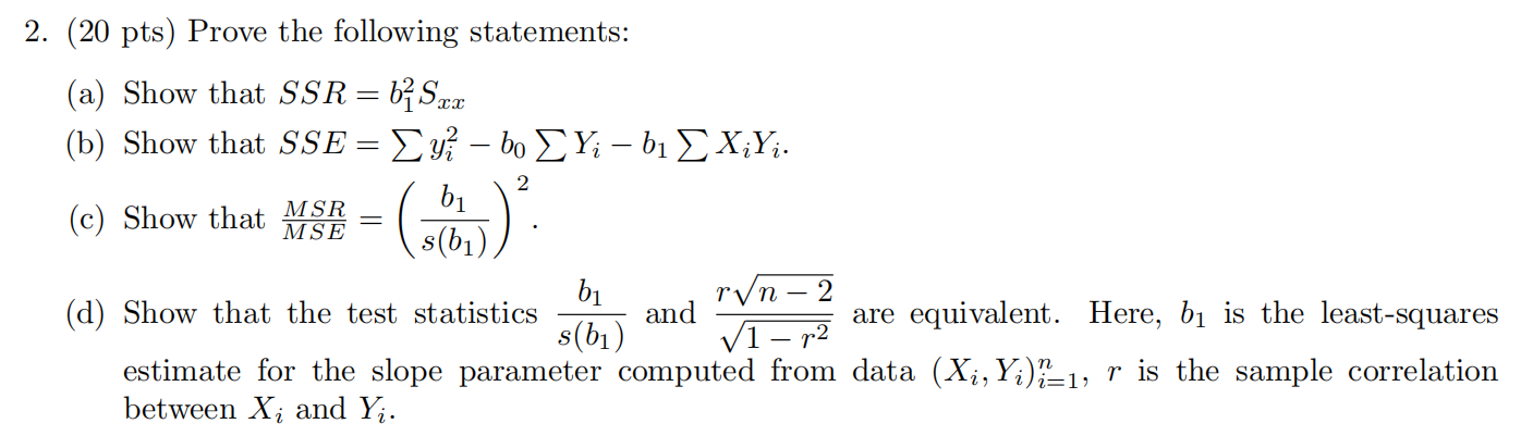 Solved (20 pts) Prove the following statements: (a) Show | Chegg.com