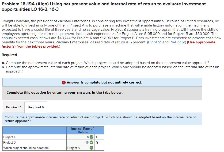 Solved Problem 16-19A (Algo) Using net present value and | Chegg.com