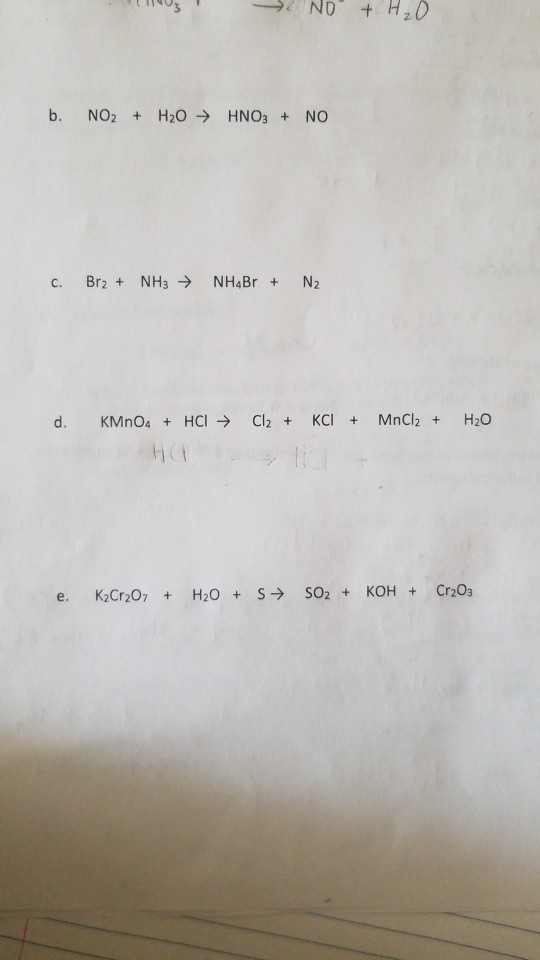 Solved d. KMnO4 + HCl→ Cl2 + KCl + MnClz + H2O | Chegg.com