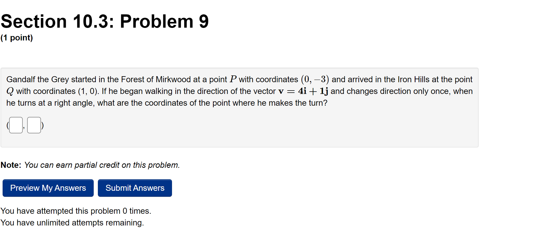 Solved Section 10.3: Problem 9 (1 point) Gandalf the Grey | Chegg.com