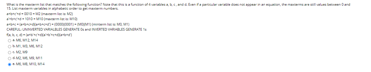 Solved What is the maxterm list that matches the following | Chegg.com
