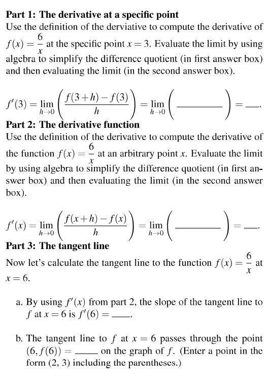 Solved Part 1: The derivative at a specific point Use the | Chegg.com