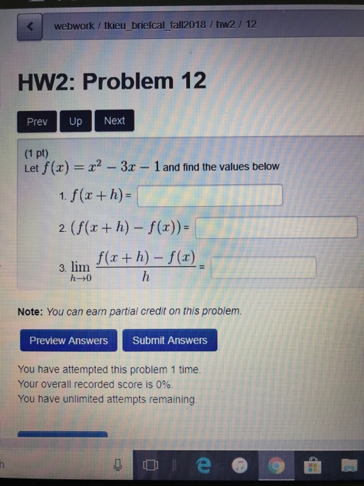 Solved webwork / tkieu briefcal fall2018 / hw2 12 HW2: | Chegg.com