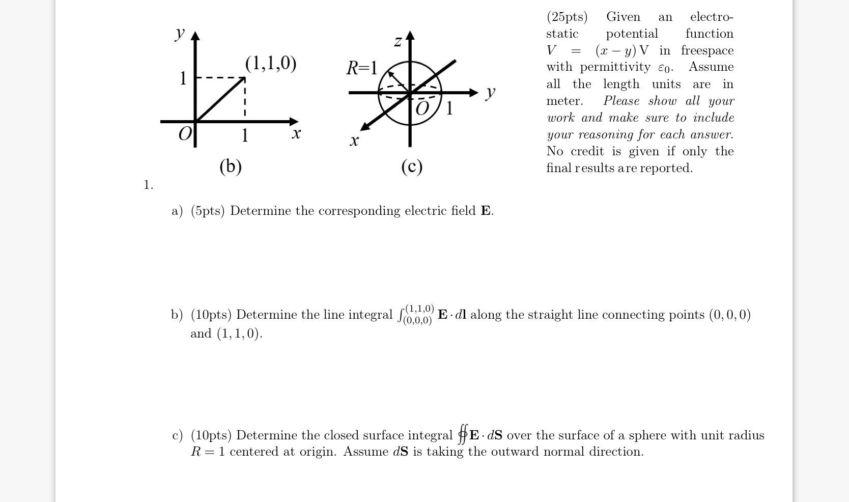 Solved (25pts) Given an electro- static potential function | Chegg.com