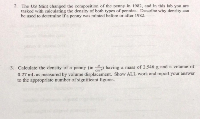 Solved 2. The US Mint changed the composition of the penny | Chegg.com
