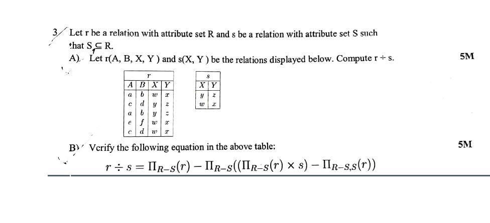 Solved Let r be a relation with attribute set R and s be a | Chegg.com Solved Let r be a relation with attribute set R and s be a | Chegg.com