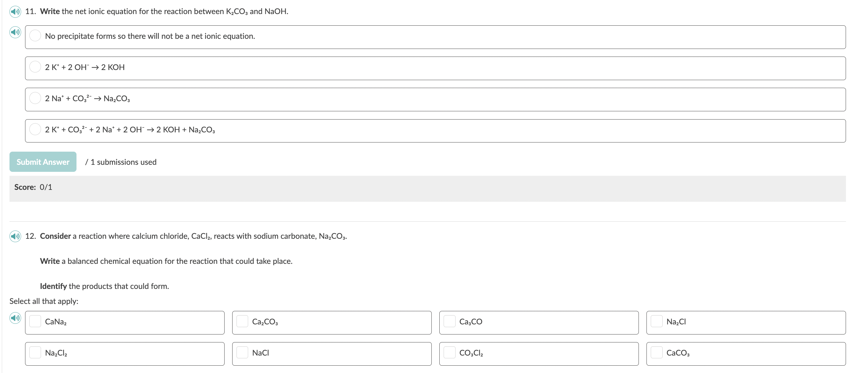Solved 2 K++2OH−→2KOH 2Na++CO32−→Na2CO3 2 | Chegg.com