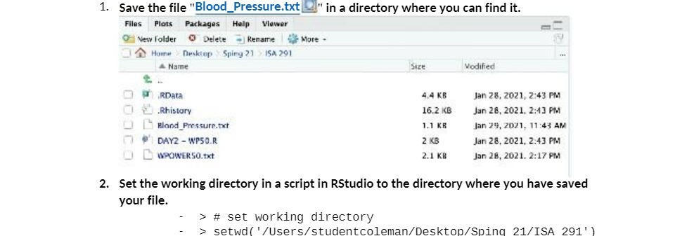 Solved Save the file "Blood_Pressure.txt _" ﻿in a directory | Chegg.com