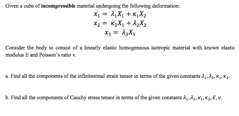 Solved Given a cube of incompressible material undergoing | Chegg.com