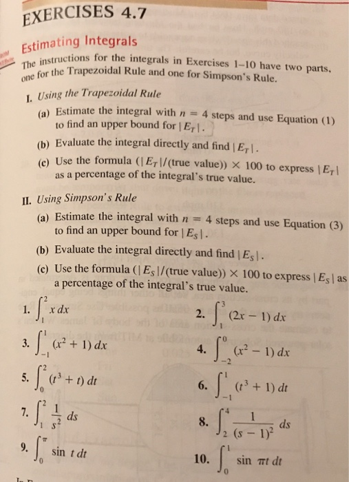 Solved EXERCISES 4.7 Estimating Integrals The instruction | Chegg.com Solved EXERCISES 4.7 Estimating Integrals The instruction | Chegg.com