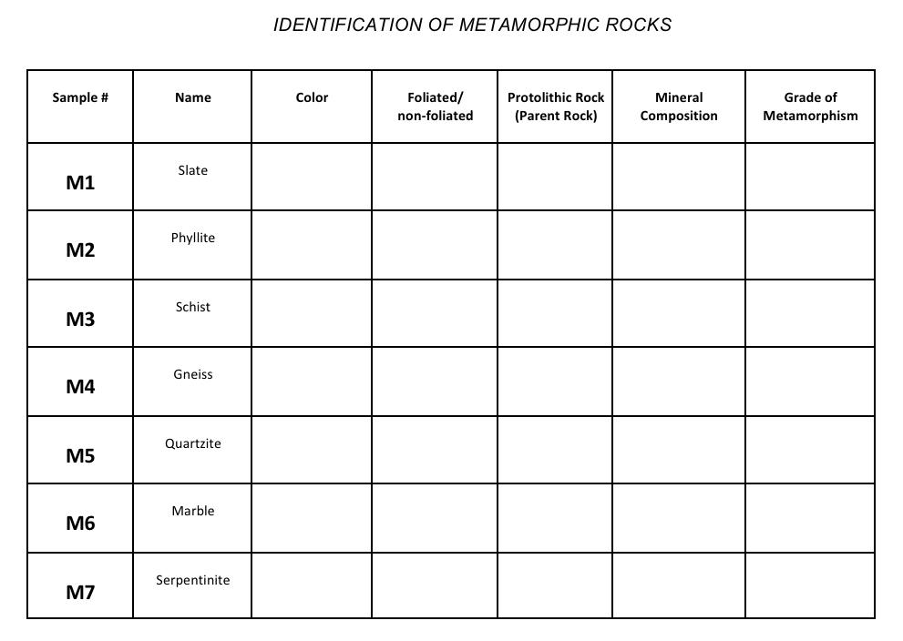 Solved IDENTIFICATION OF METAMORPHIC ROCKS Sample # Name | Chegg.com