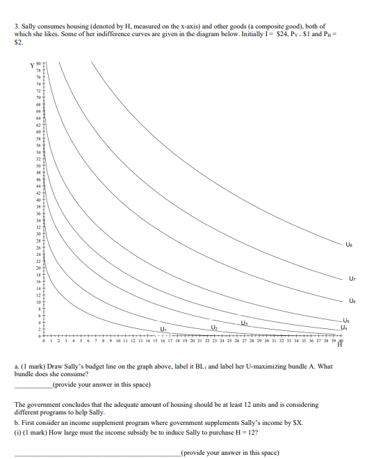 Solved 3. Sally consumes housing (denoted by H, measured on | Chegg.com