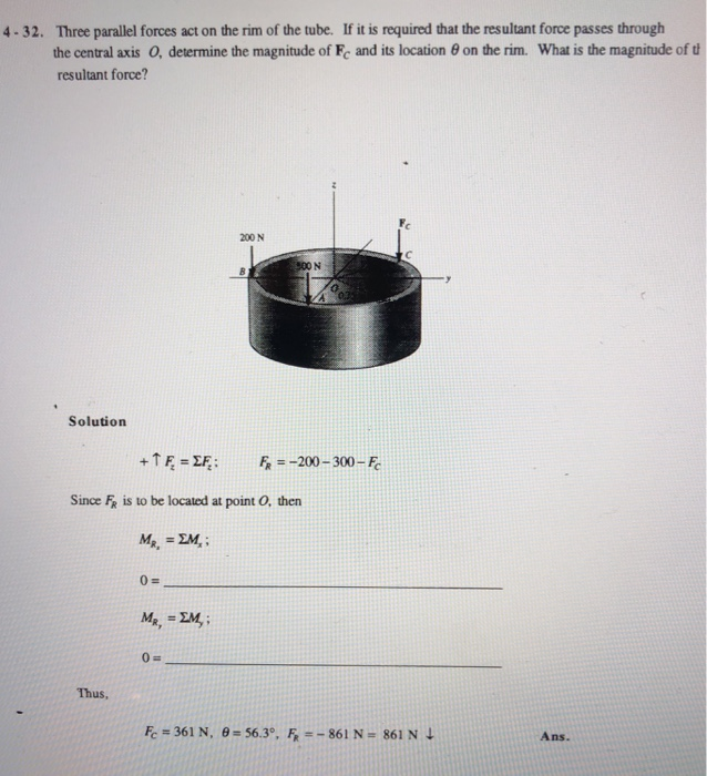 Solved 4-32. Three parallel forces act on the rim of the | Chegg.com