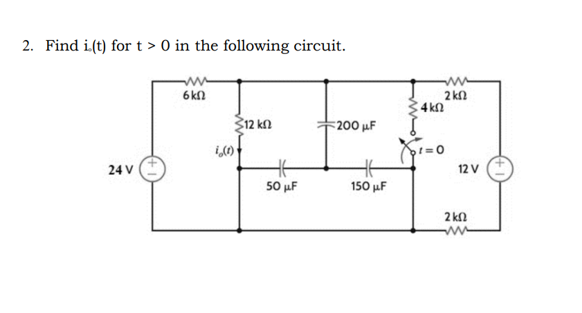 Solved Find io(t) ﻿for t>0 ﻿in the following circuit.Use | Chegg.com