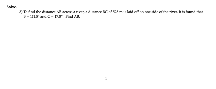 Solved Solve. 3) To find the distance AB across a river, a | Chegg.com