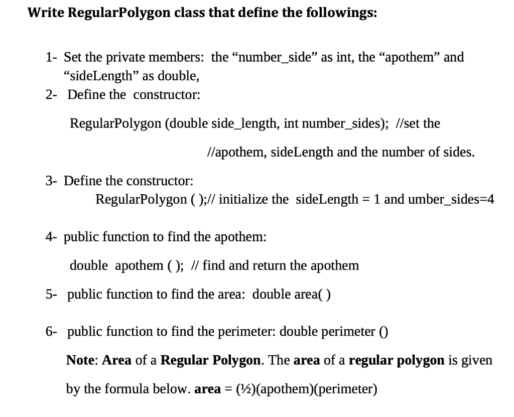 Solved Write RegularPolygon class that define the | Chegg.com