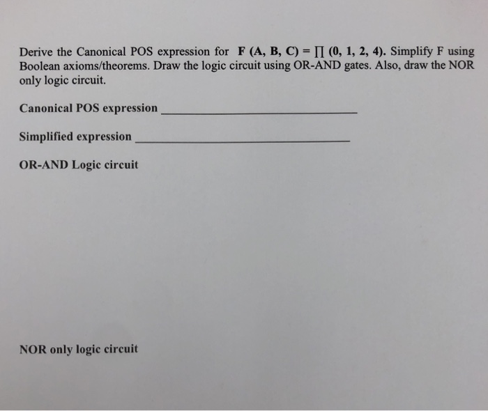Solved Derive the Canonical POS expression for F (A, B, C) | Chegg.com