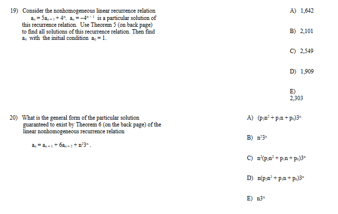 Solved 19 Consider The Nonhomogeneous Linear Recurrence