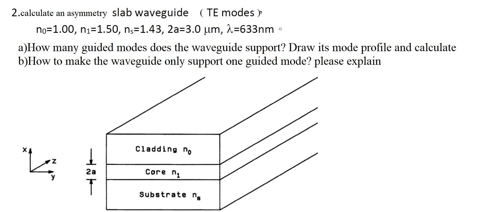 Solved 2.calculate an asymmetry slab waveguide (TE modes) O | Chegg.com