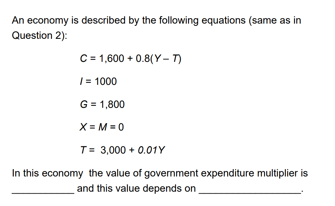 Solved An economy is described by the following equations | Chegg.com