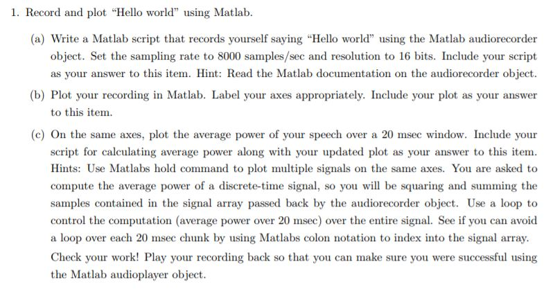 1 Record And Plot Hello World Using Matlab A