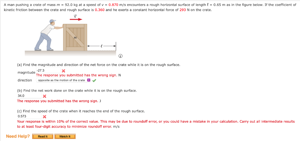Solved A man pushing a crate of mass m=92.0 kg at a speed of | Chegg.com