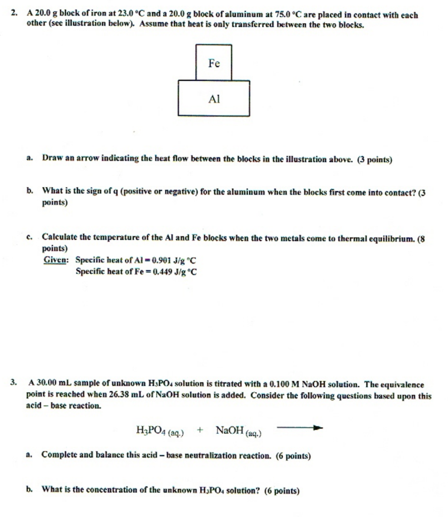 Solved 2. A 20.0 g block of iron at 23.0°C and a 20.0 g | Chegg.com