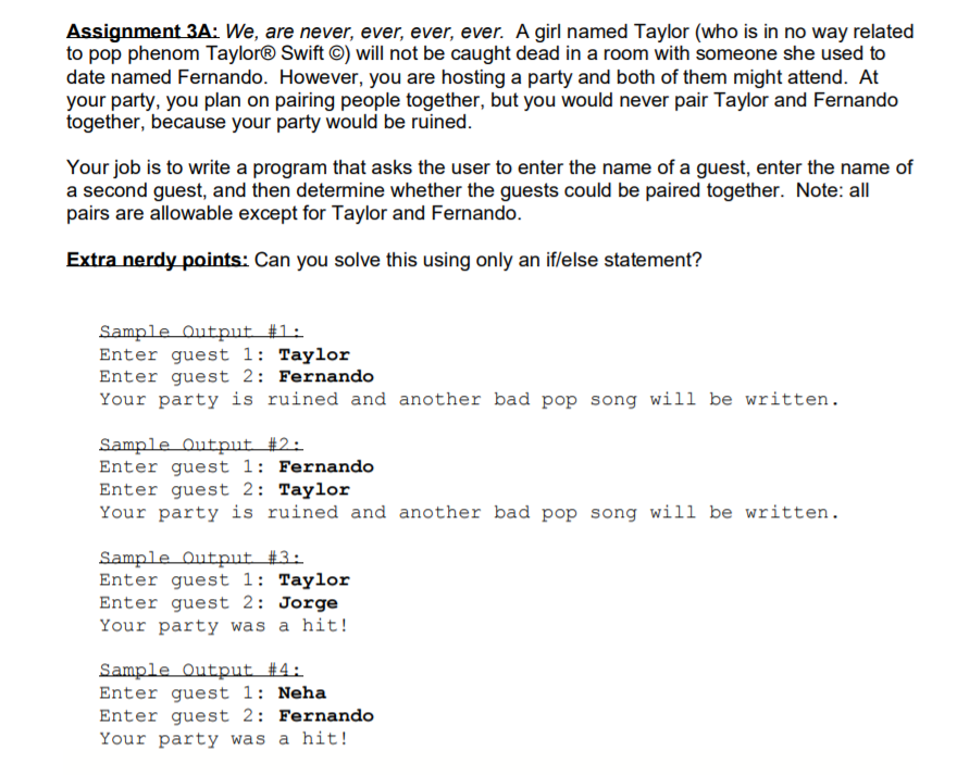 Solved Assignment 3A: We, are never, ever, ever, ever. A | Chegg.com