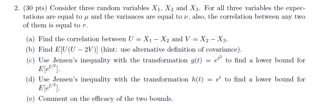 Solved 2. (30 pts) Consider three random variables X1, X2 | Chegg.com