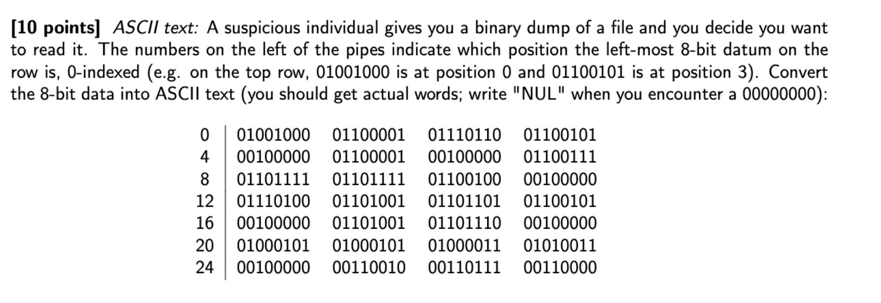 Solved (10 points] ASCII text: A suspicious individual gives | Chegg.com