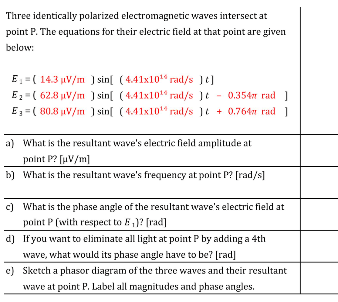 Solved Three identically polarized electromagnetic waves | Chegg.com