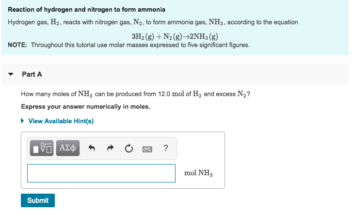 Solved Reaction of hydrogen and nitrogen to form ammonia | Chegg.com