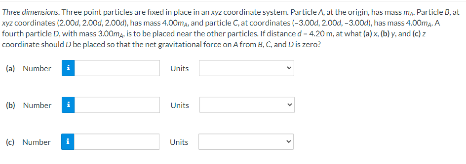 Solved Three dimensions. Three point particles are fixed in | Chegg.com
